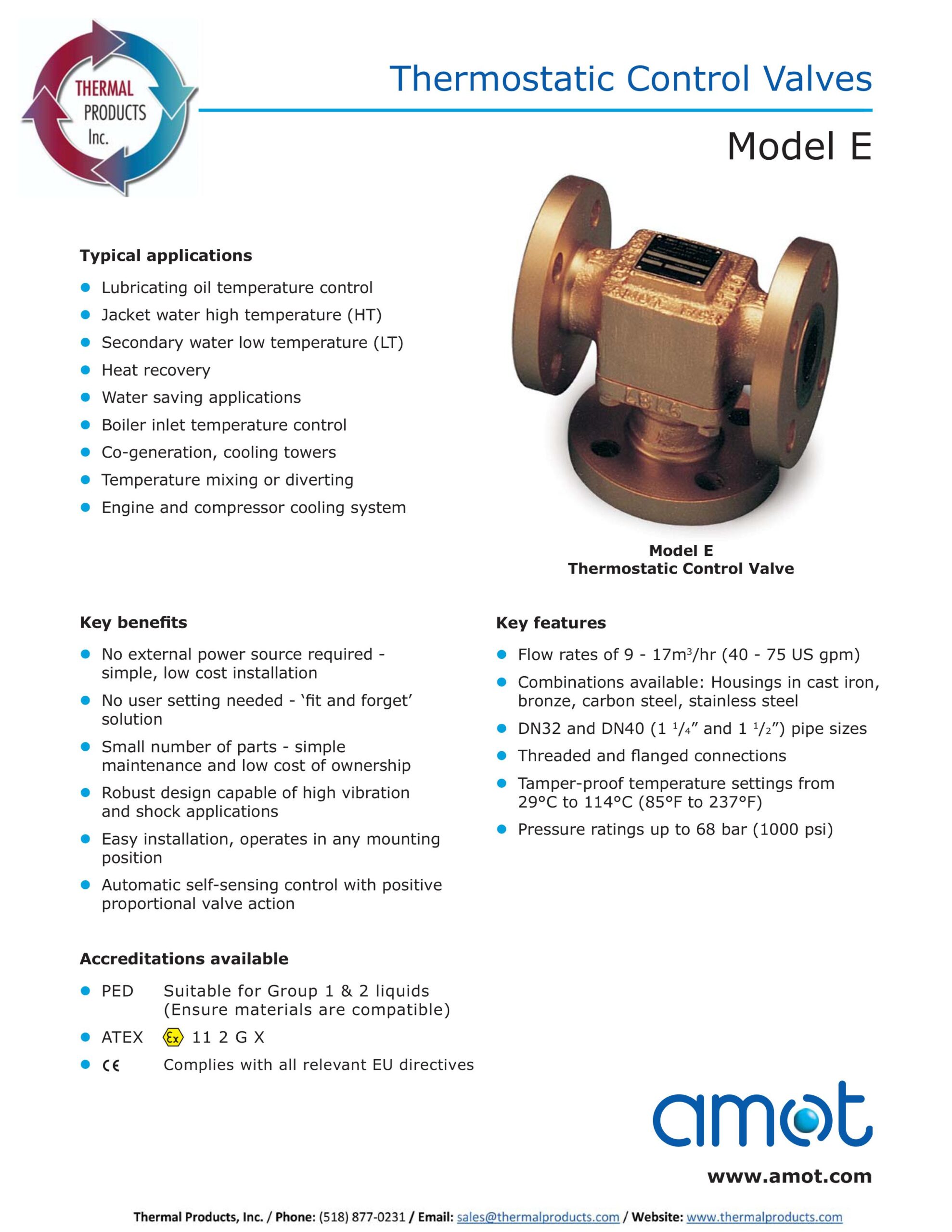 Model B Thermostatic Control Valves Thermal Products