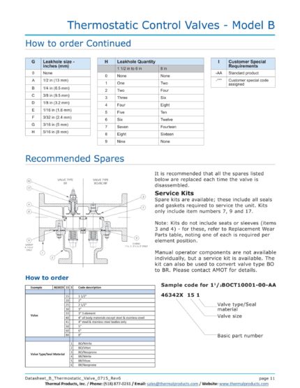 Model B Thermostatic Control Valves - Thermal Products